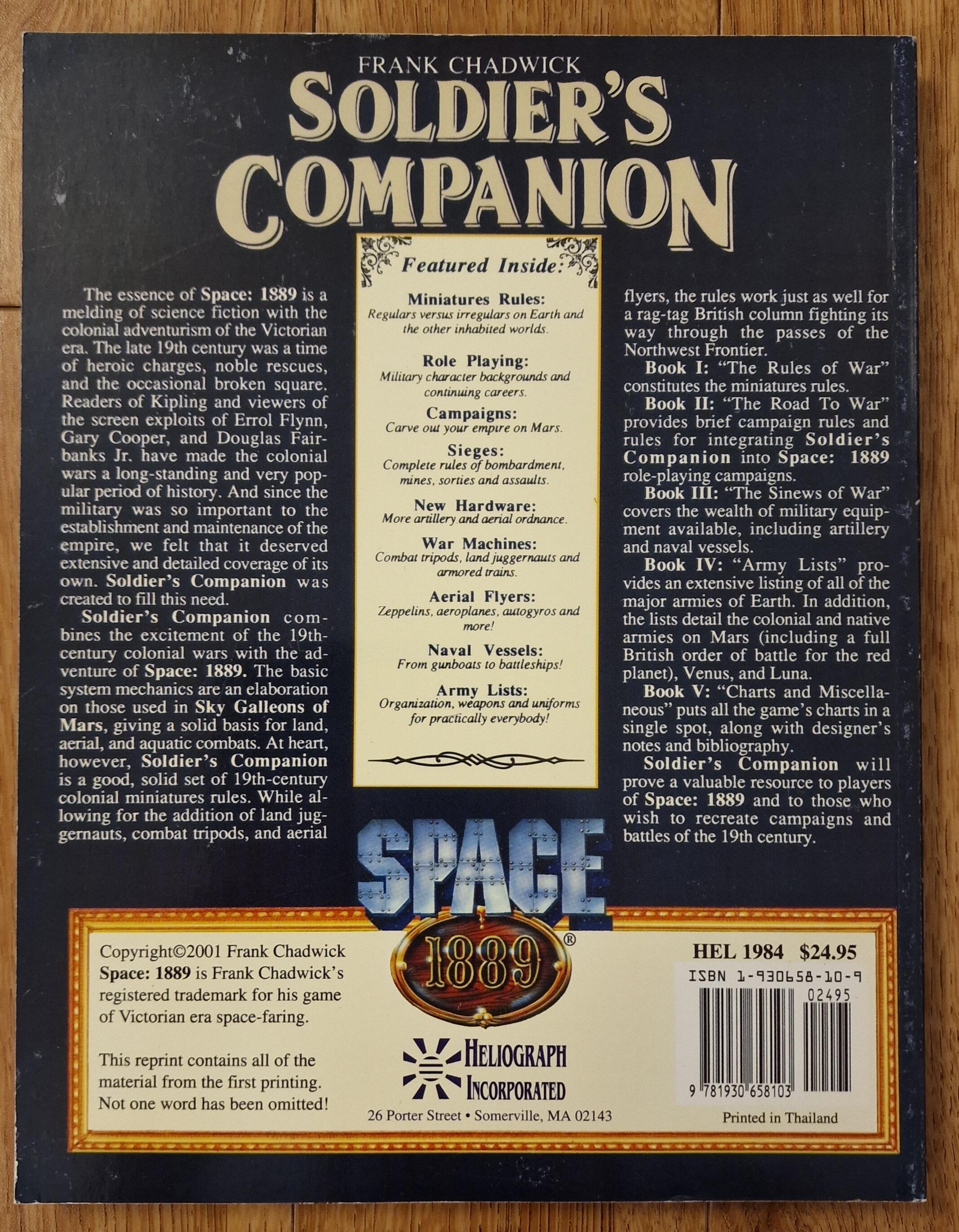 Soldier's Companion Miniatures Rules for Space 1889 RPG by Heliograph Inc