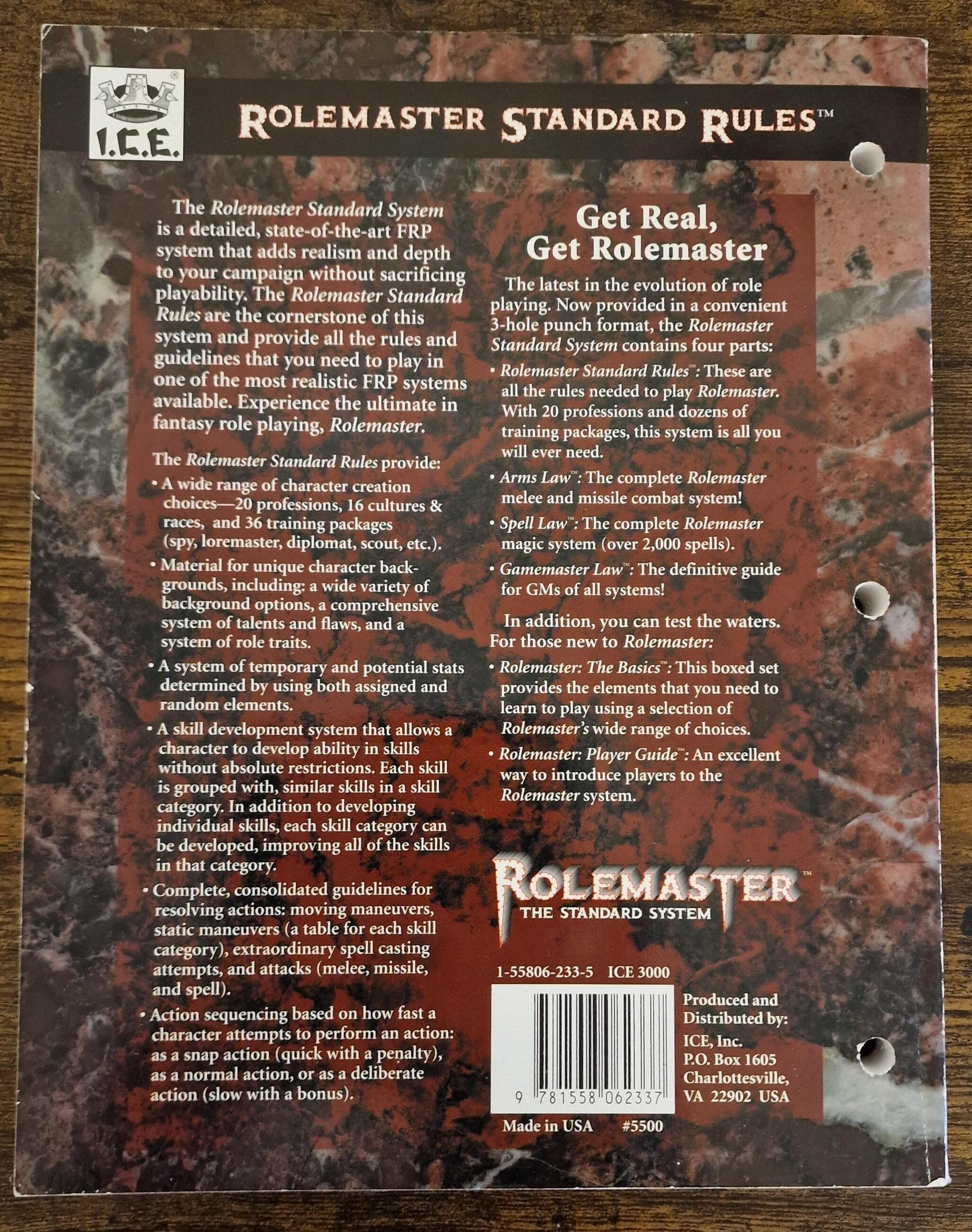Standard Rules Rulebook for Rolemaster by Iron Crown Enterprises
