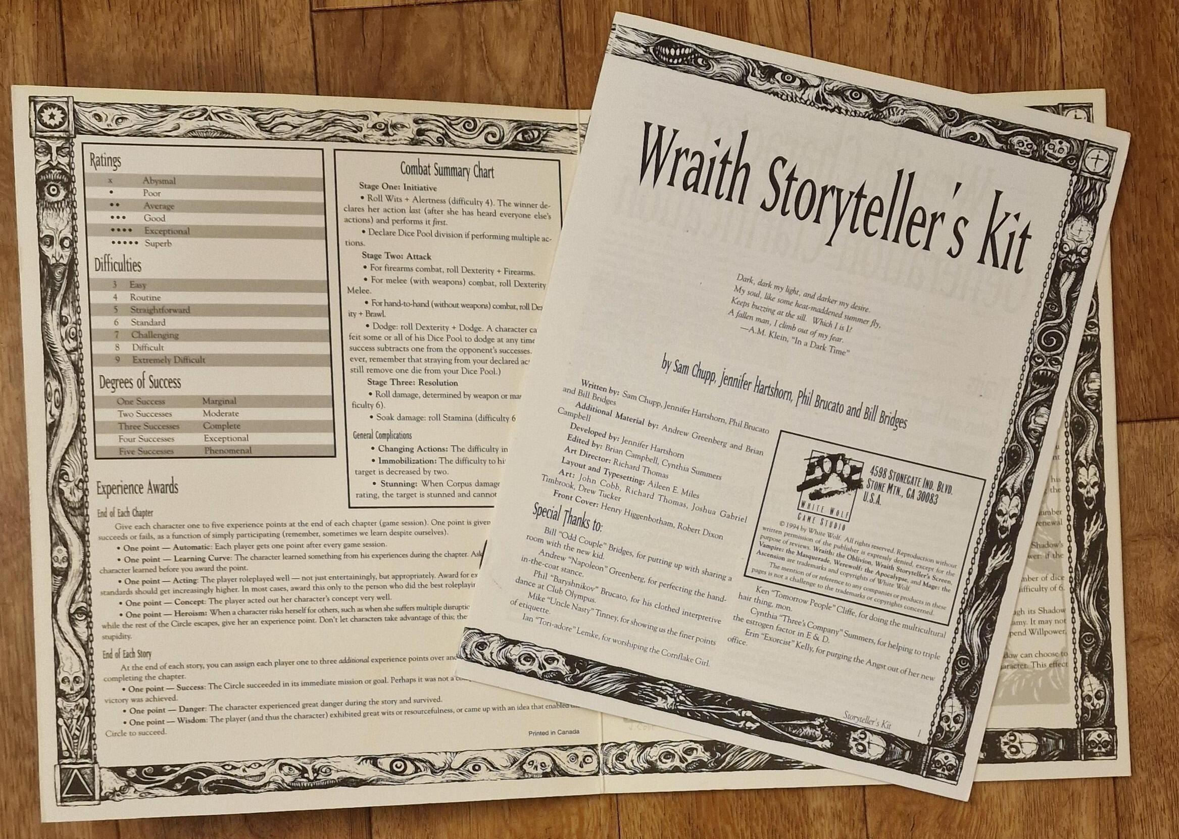 Storytellers Screen Kit for Wraith the Oblivion by White Wolf