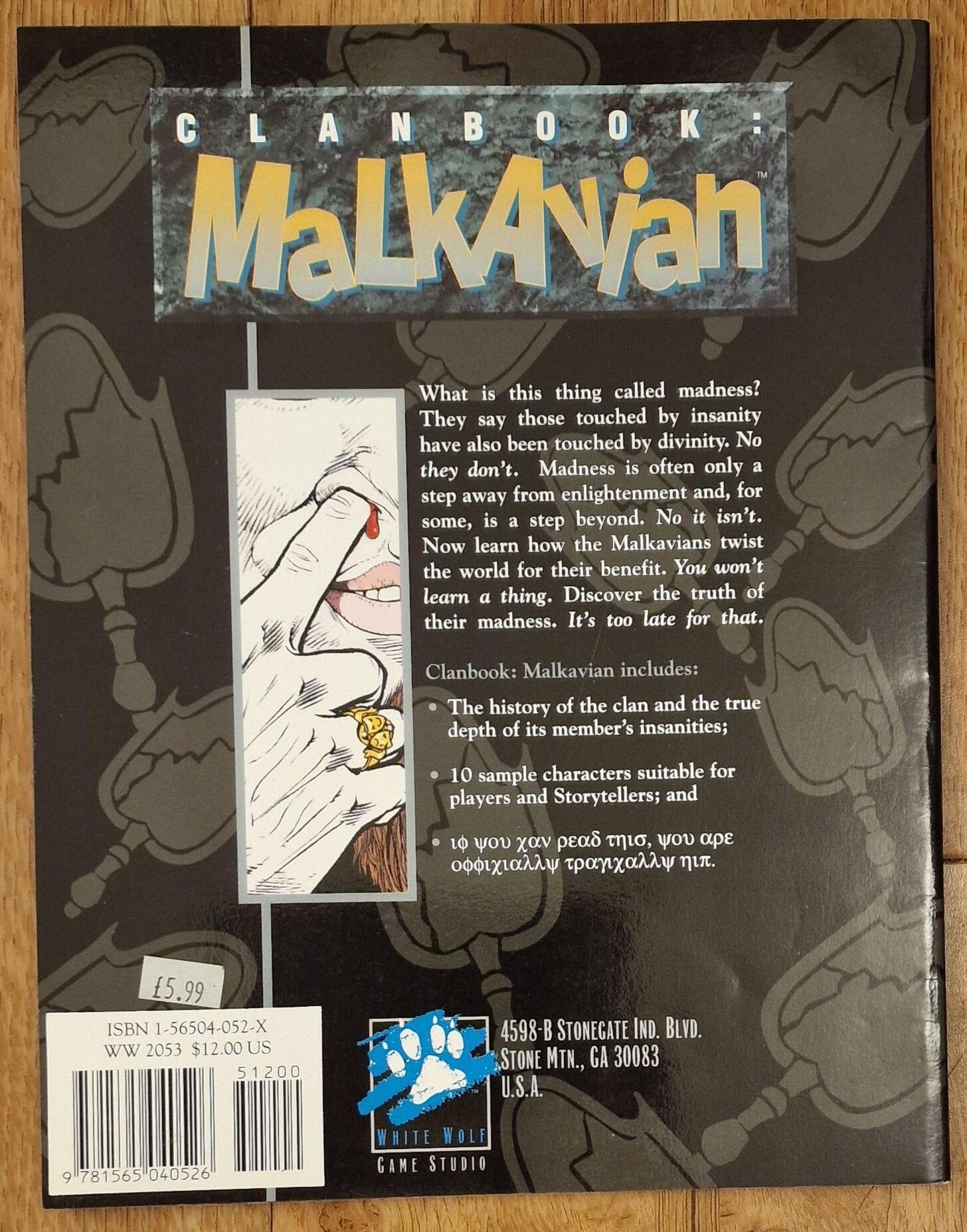 Clanbook Malkavian 1st ed Vampire the Masquerade by White Wolf