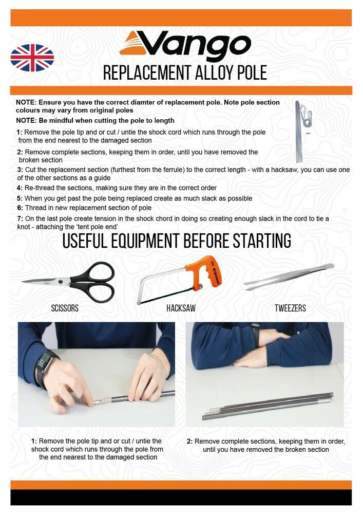 Vango Alloy Pole Repair Pack 60cm x 11mm diameter (5 Sections)