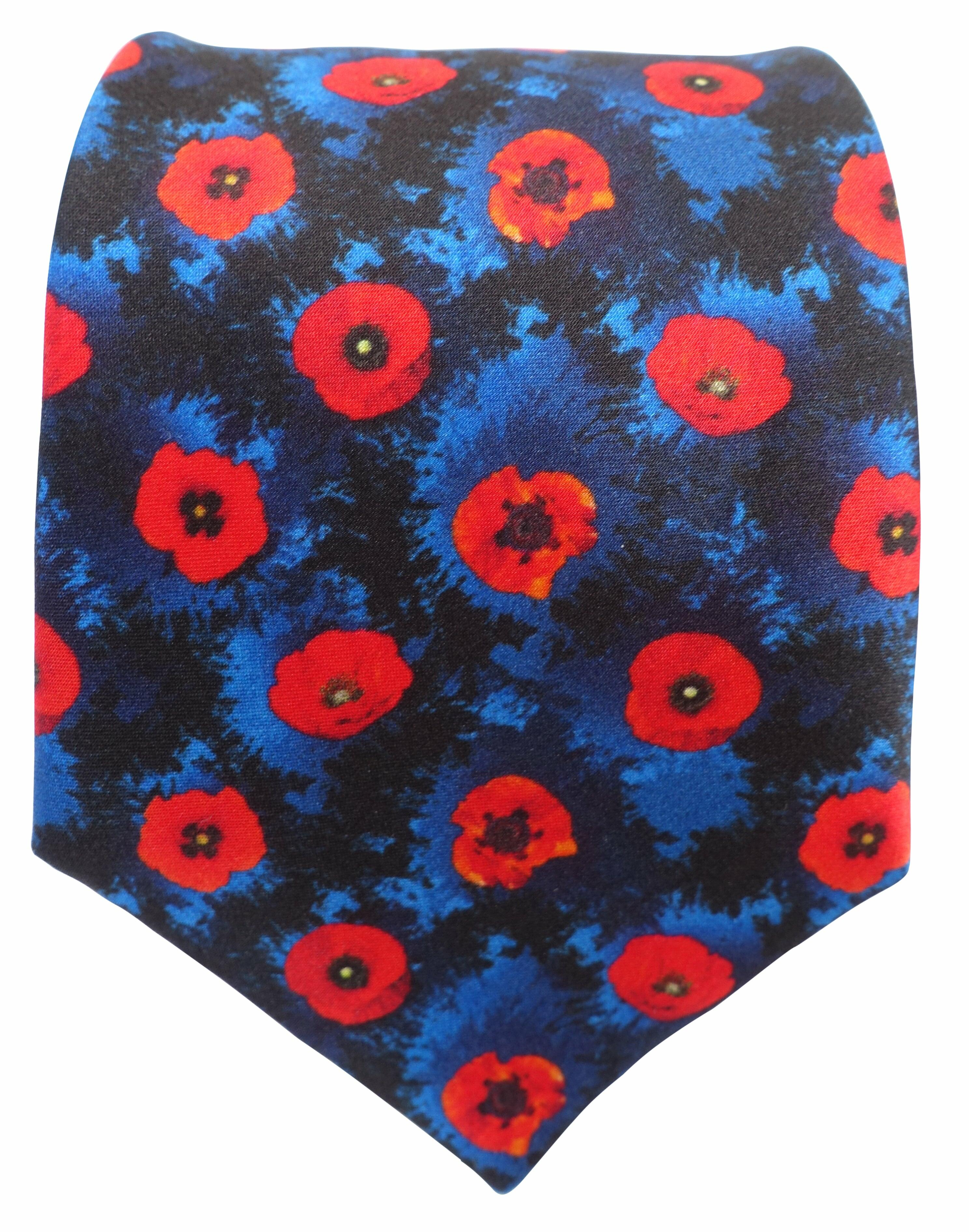 Blue and Red Poppy Tie
